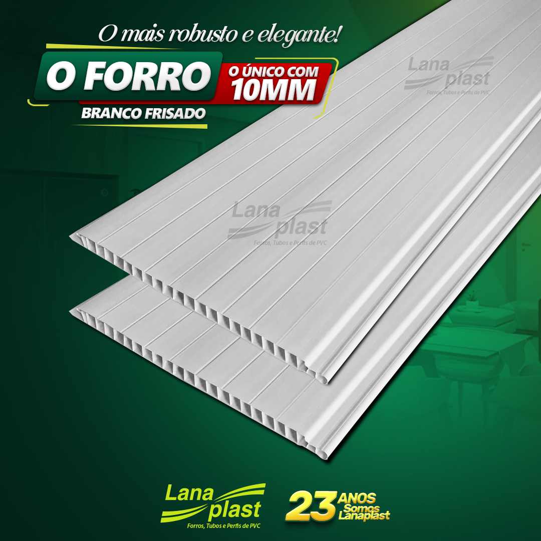 Forro PVC 10 MM Branco Frisado - Lanaplast